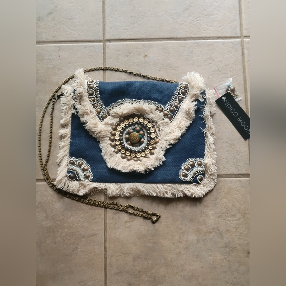 indigo moon | Bags | Nwt Moon Indigo Shiela Fringe Envelope Bag ...
